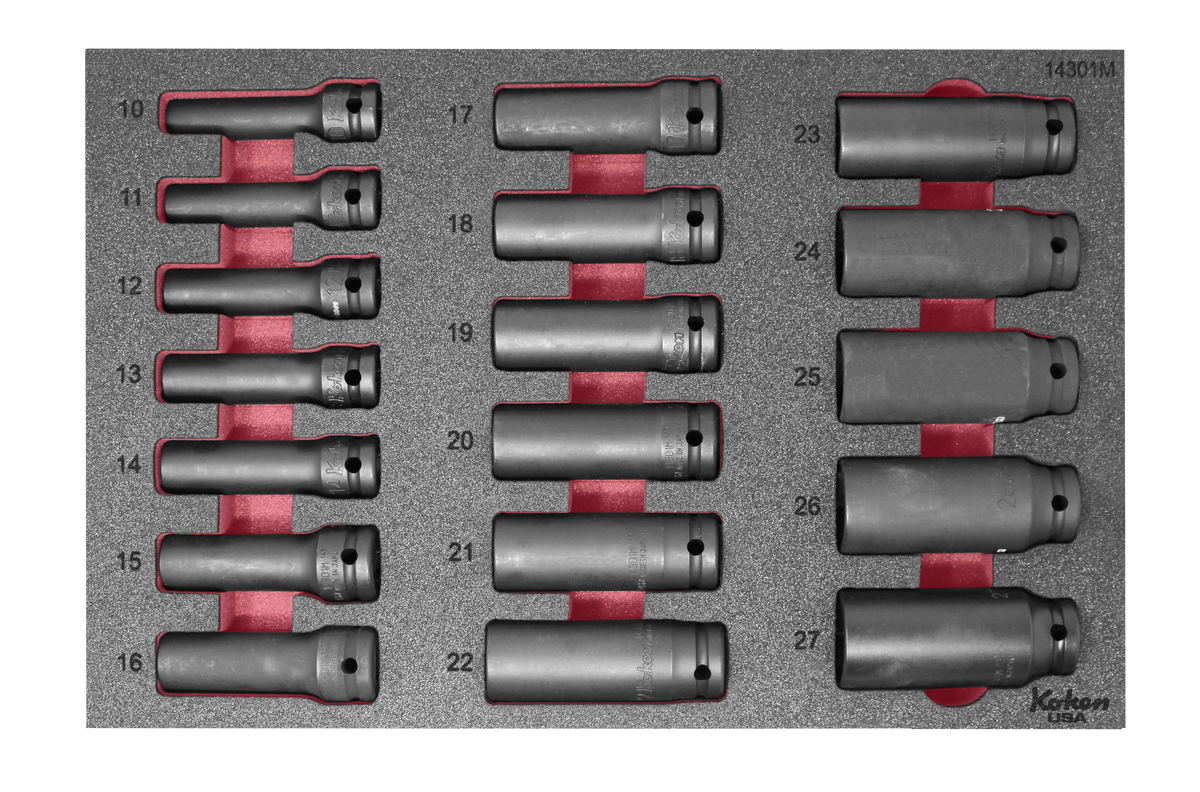 1/2" Sq Dr. Impact Deep Thin Walled Socket Set in Foam - 18 Pieces – Ko ...
