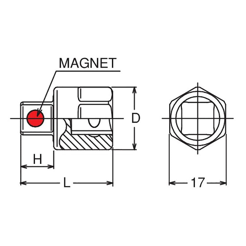 3/8 Sq. Dr. Bit Socket 10mm Square Length 28mm For Drain Plug Magnet ...