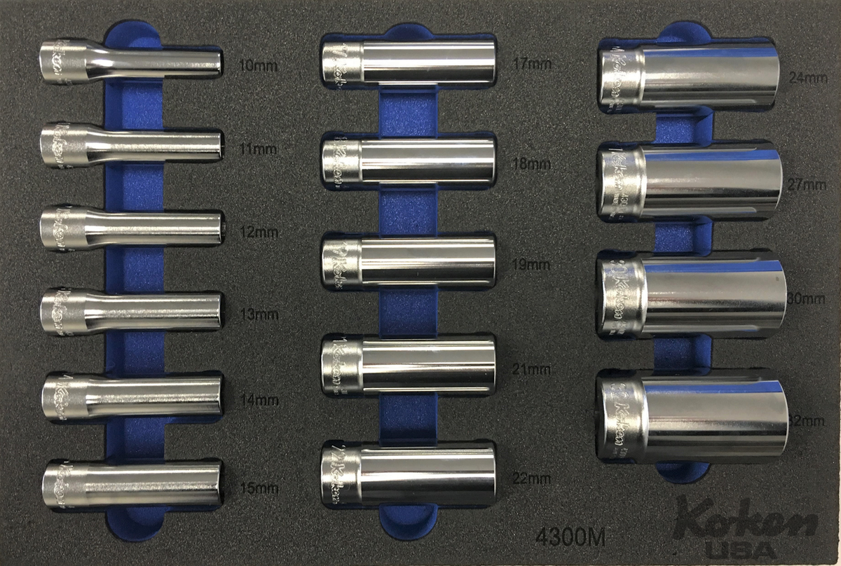 1/2" Sq. Dr. Deep Socket Set Metric in Foam - 15 Pieces – Ko-ken USA