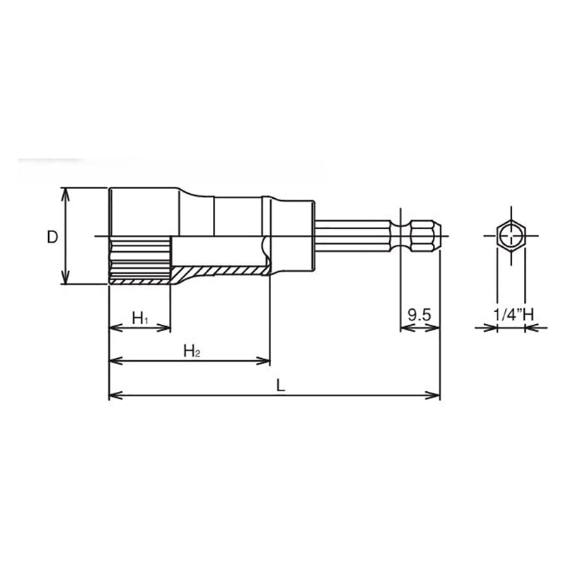 1/4 Hex Dr. Long Socket 24mm 12 point 77mm – Ko-ken USA